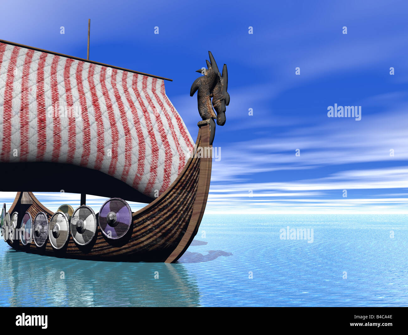 3d Illustration of a viking ship drakkar at sea Stock Photo - Alamy