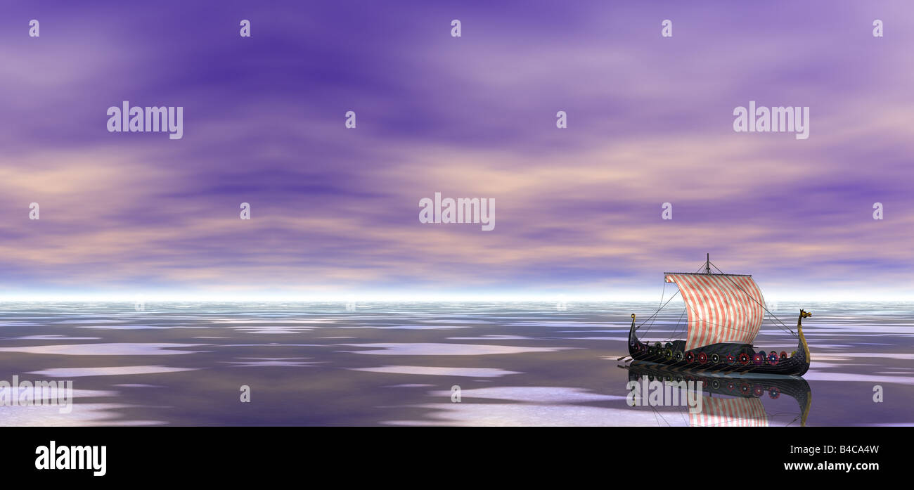 3d Illustration of a viking ship drakkar at sea Stock Photo - Alamy