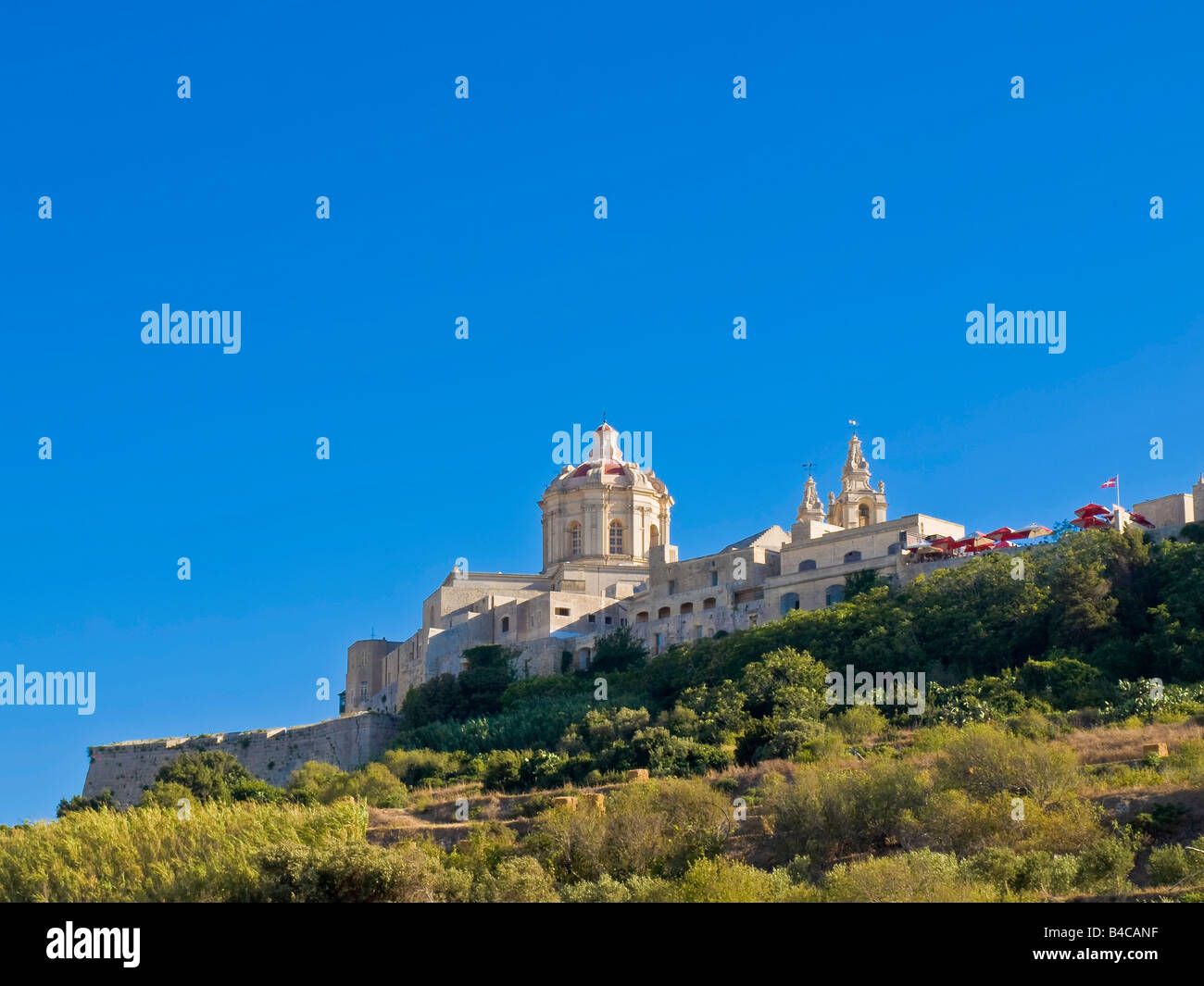 The dome of the medieval cathedral overlooking the bastions of the old ...