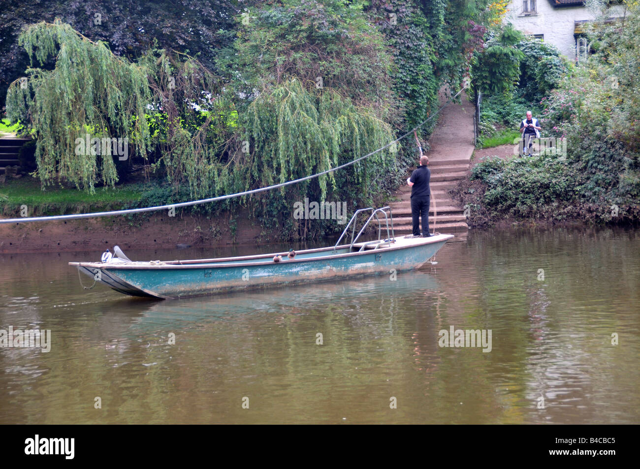 Old hand pulled rope ferry Wye river Symonds Yay Herefordshire England ...