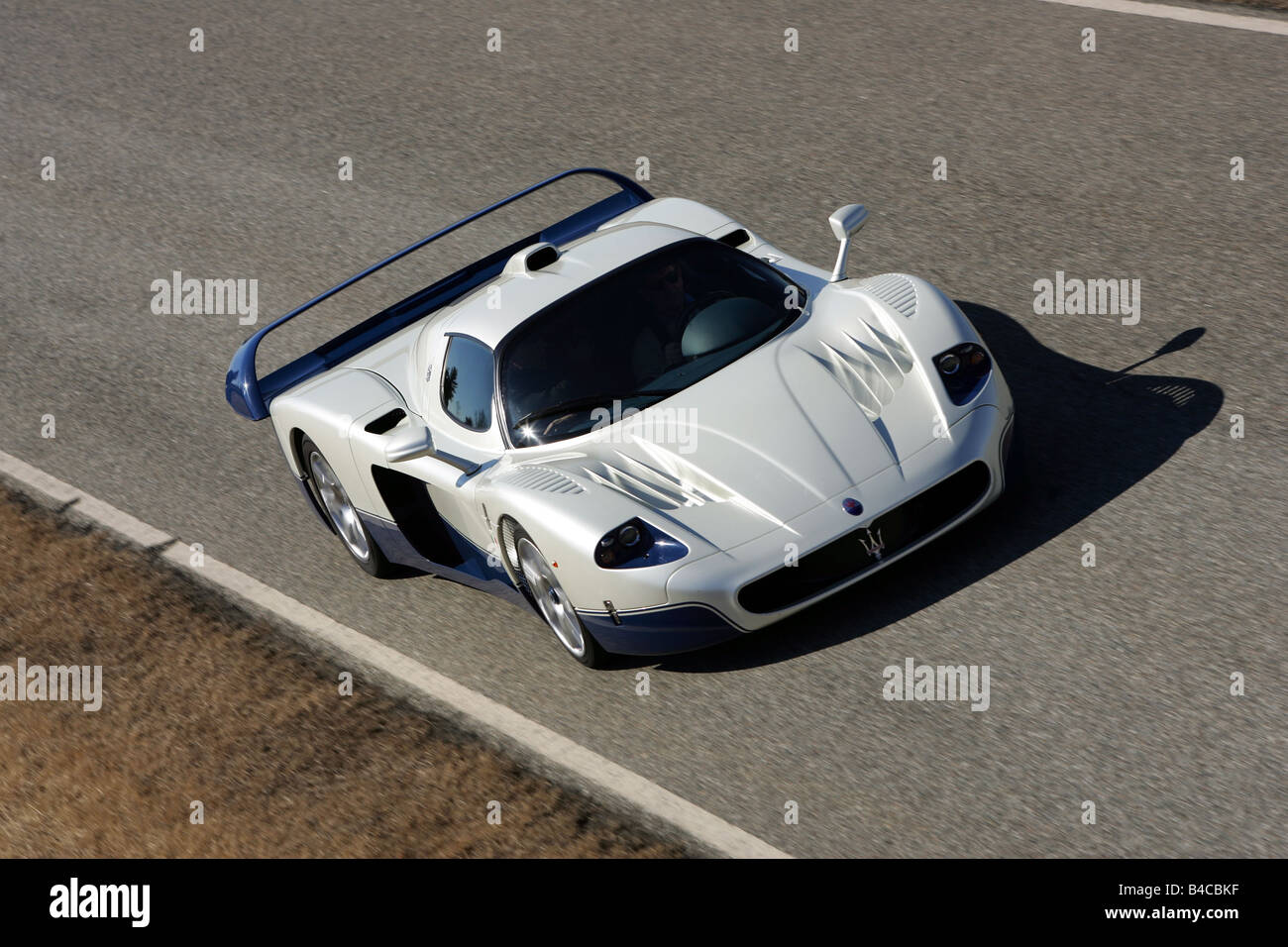 Car, Maserati MC 12, roadster, model year 2004-, white-blue moving ...