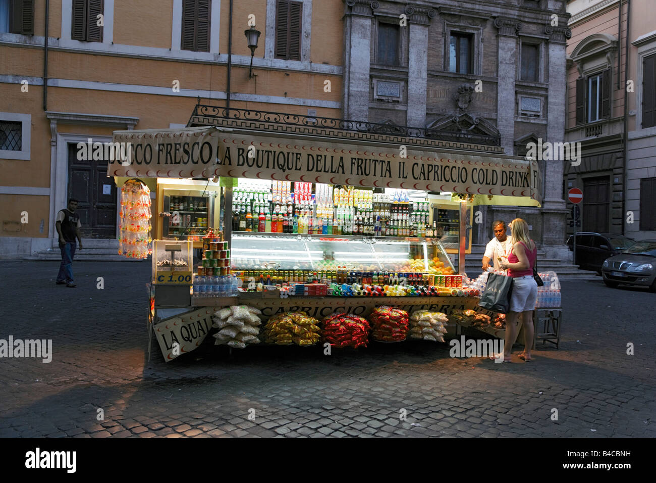 Stall on square in the evening Old Town Rome Italy Stock Photo - Alamy