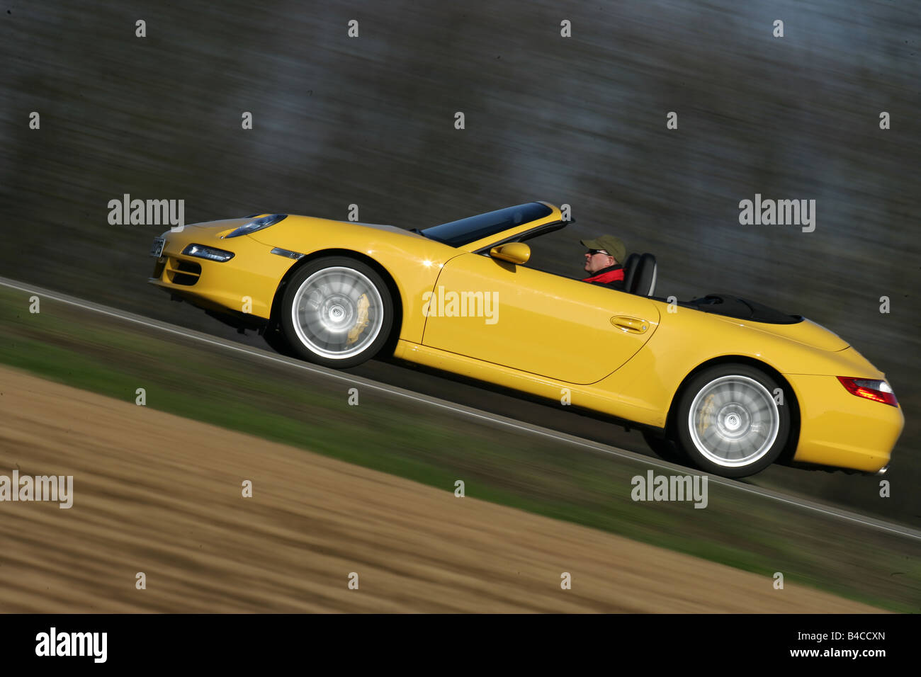 Car, Porsche 911 Carrera S Convertible, model year 2005-, yellow, open ...