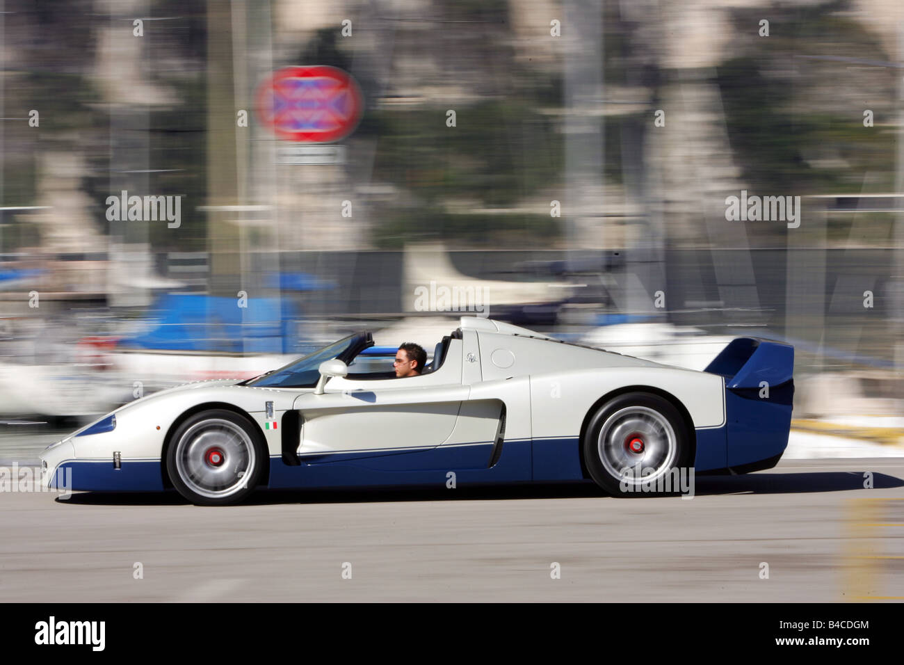 Car, Maserati MC 12, model year 2005-, white, roadsters, driving, side ...