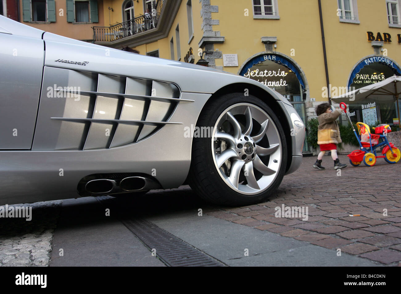 Car, Mercedes SLR, model year 2005-, silver, roadsters, standing ...