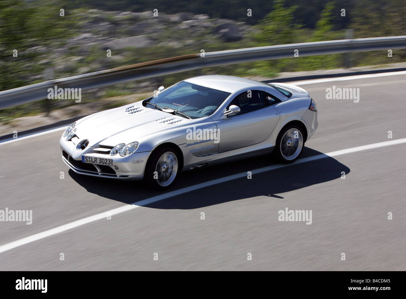 Car, Mercedes SLR, model year 2005-, silver, roadsters, driving ...
