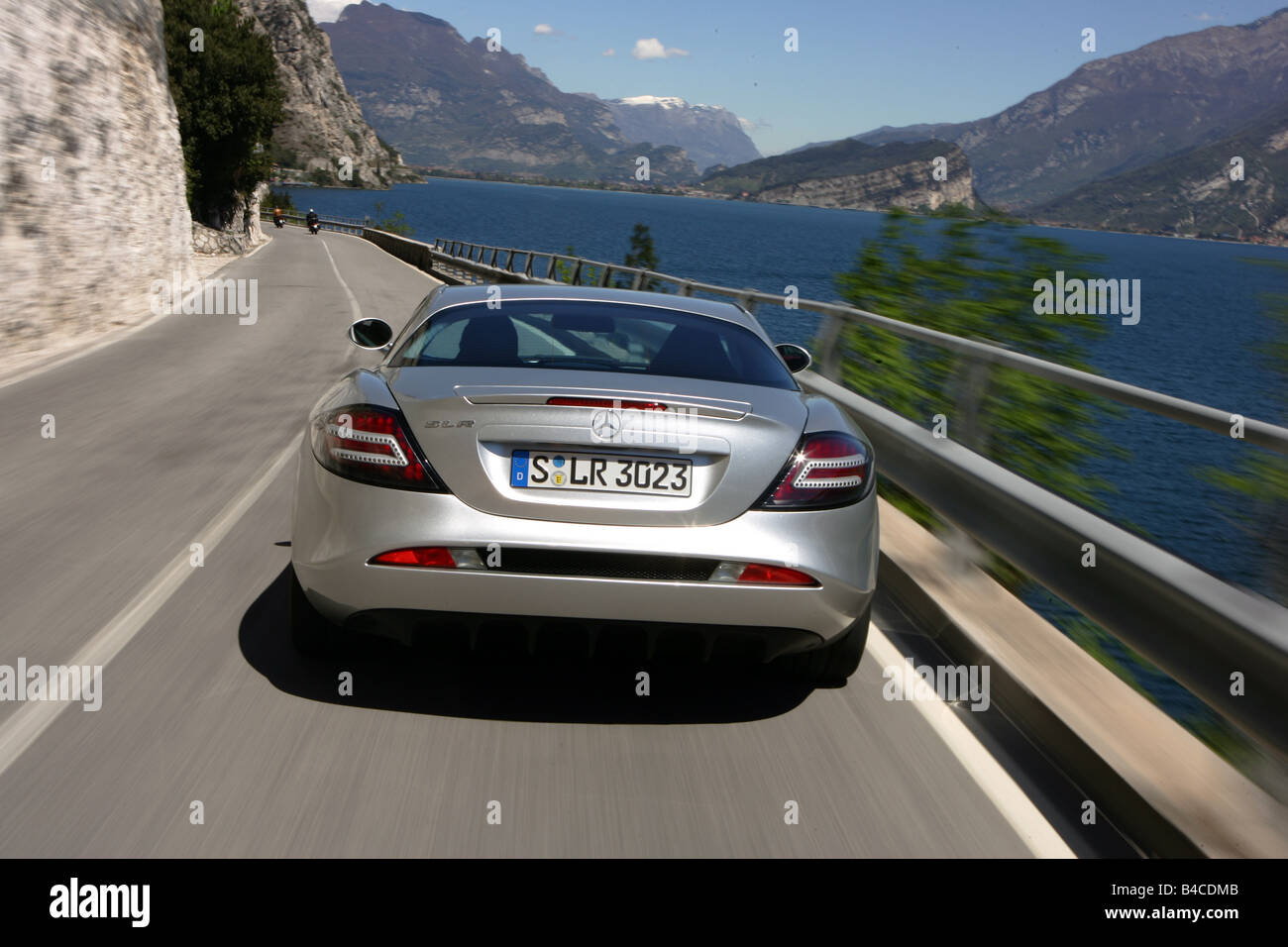 Car, Mercedes SLR, model year 2005-, silver, roadsters, driving ...