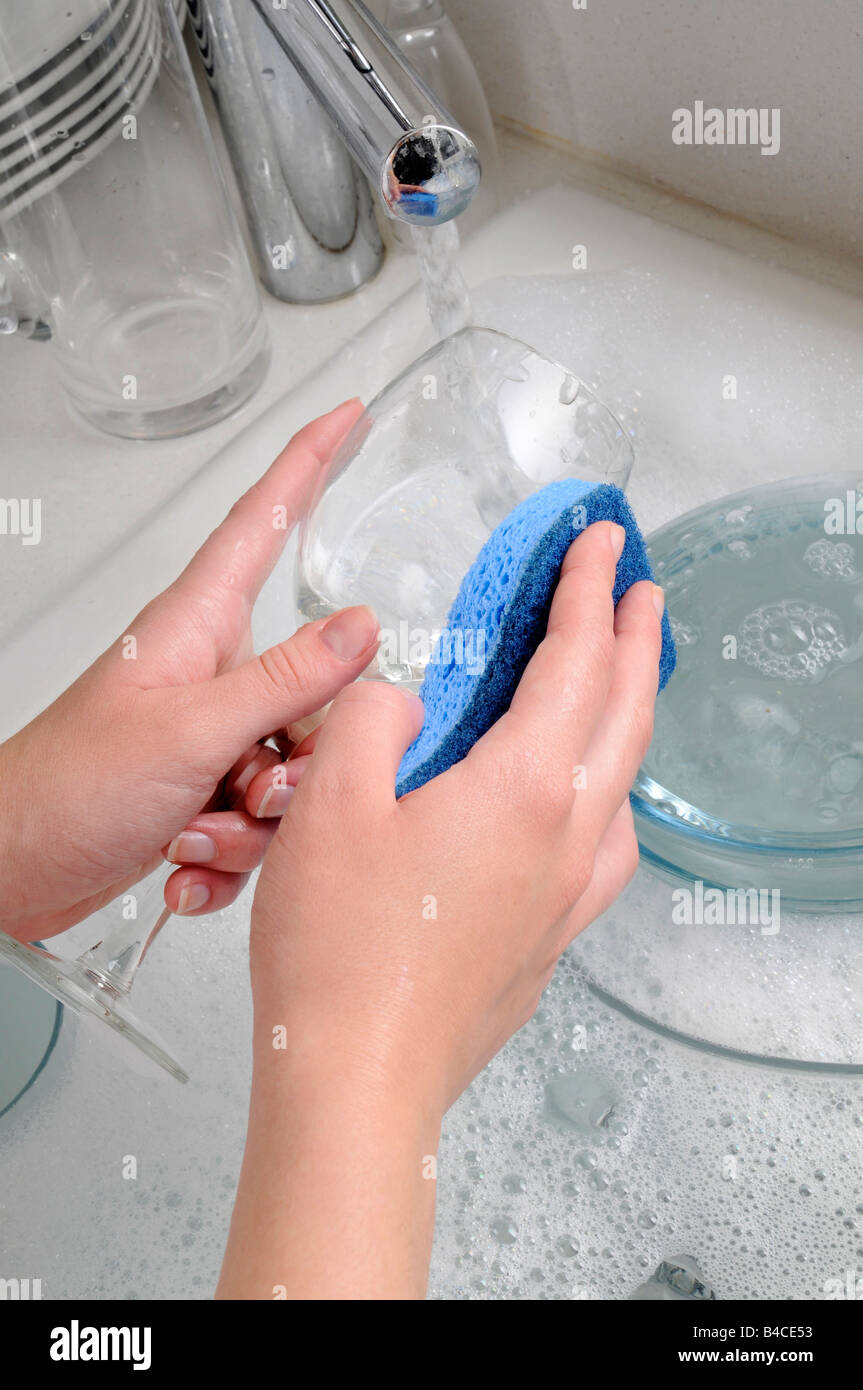 WOMAN WASHING GLASSWARE Stock Photo - Alamy