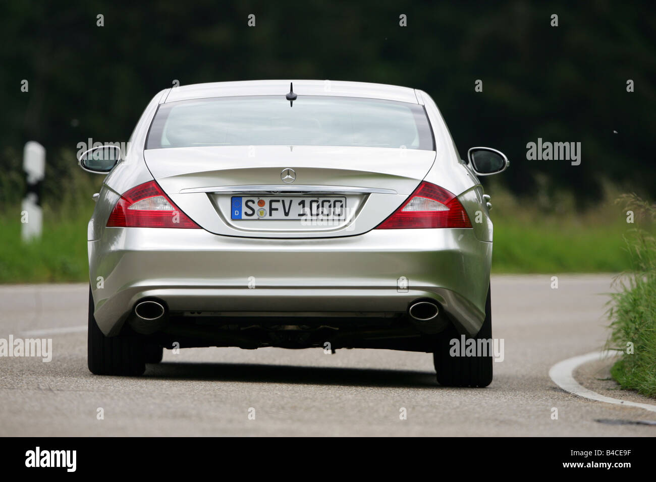 Car, Mercedes CLS 420 CDI, Limousine, model year 2005-, silver, driving ...