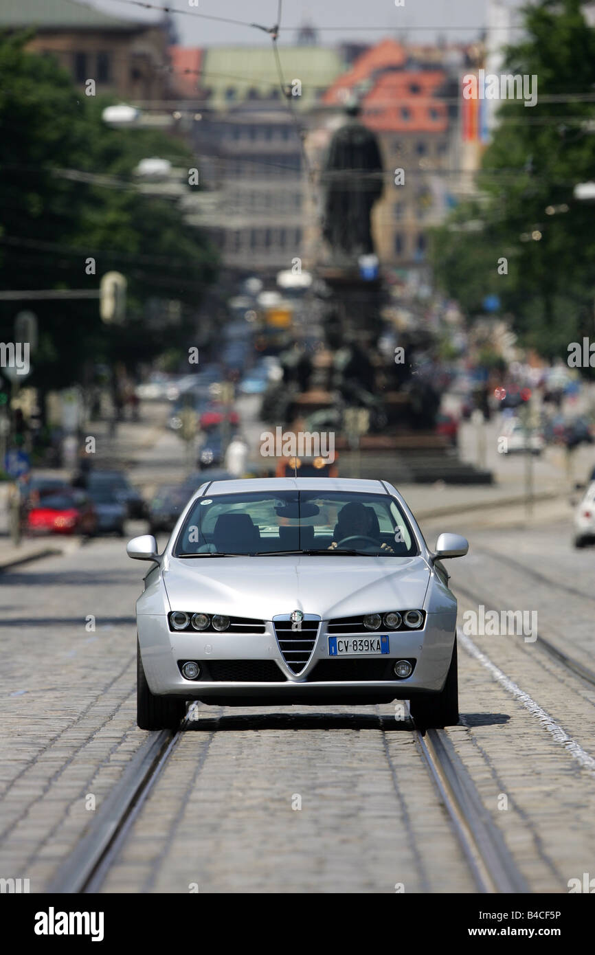 Car, Alfa Romeo 159 2.4 JTD M, model year 2005-, silver, driving ...