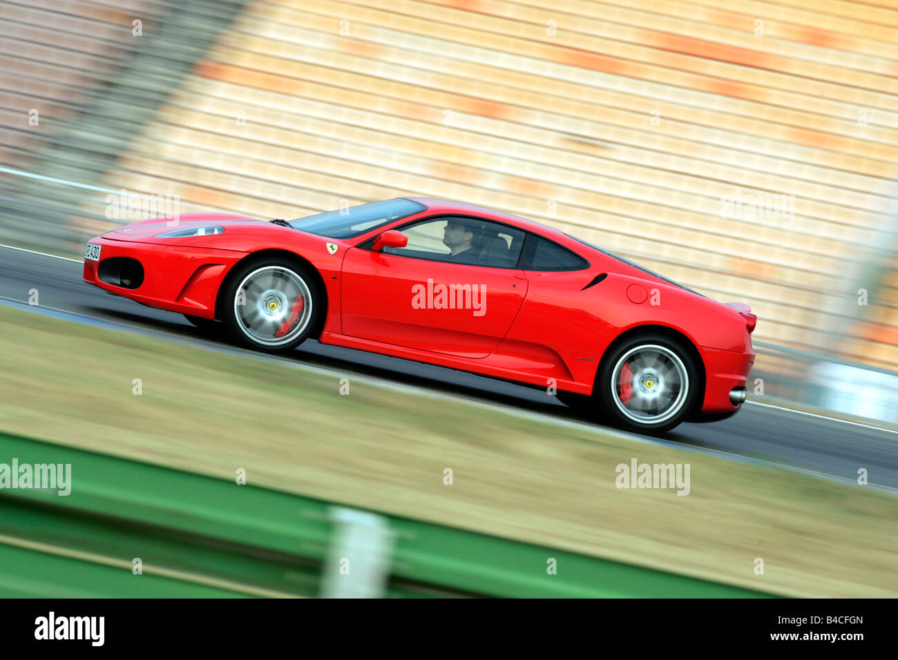 Ferrari F 430, model year 2005-, red, driving, side view, Test track ...