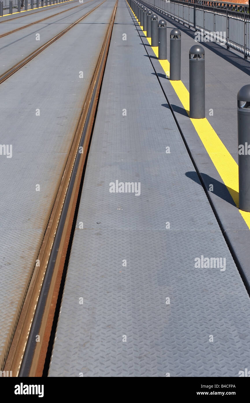 perspective of railway line with pedestrian sidewalk Stock Photo - Alamy