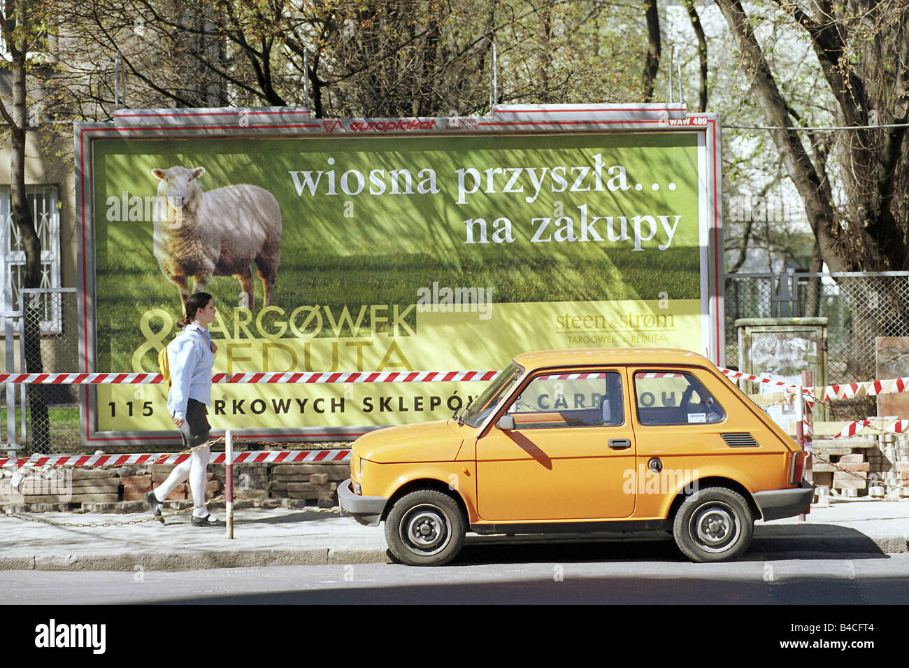 A Polish Fiat and a billboard in the background, Warsaw, Poland Stock ...