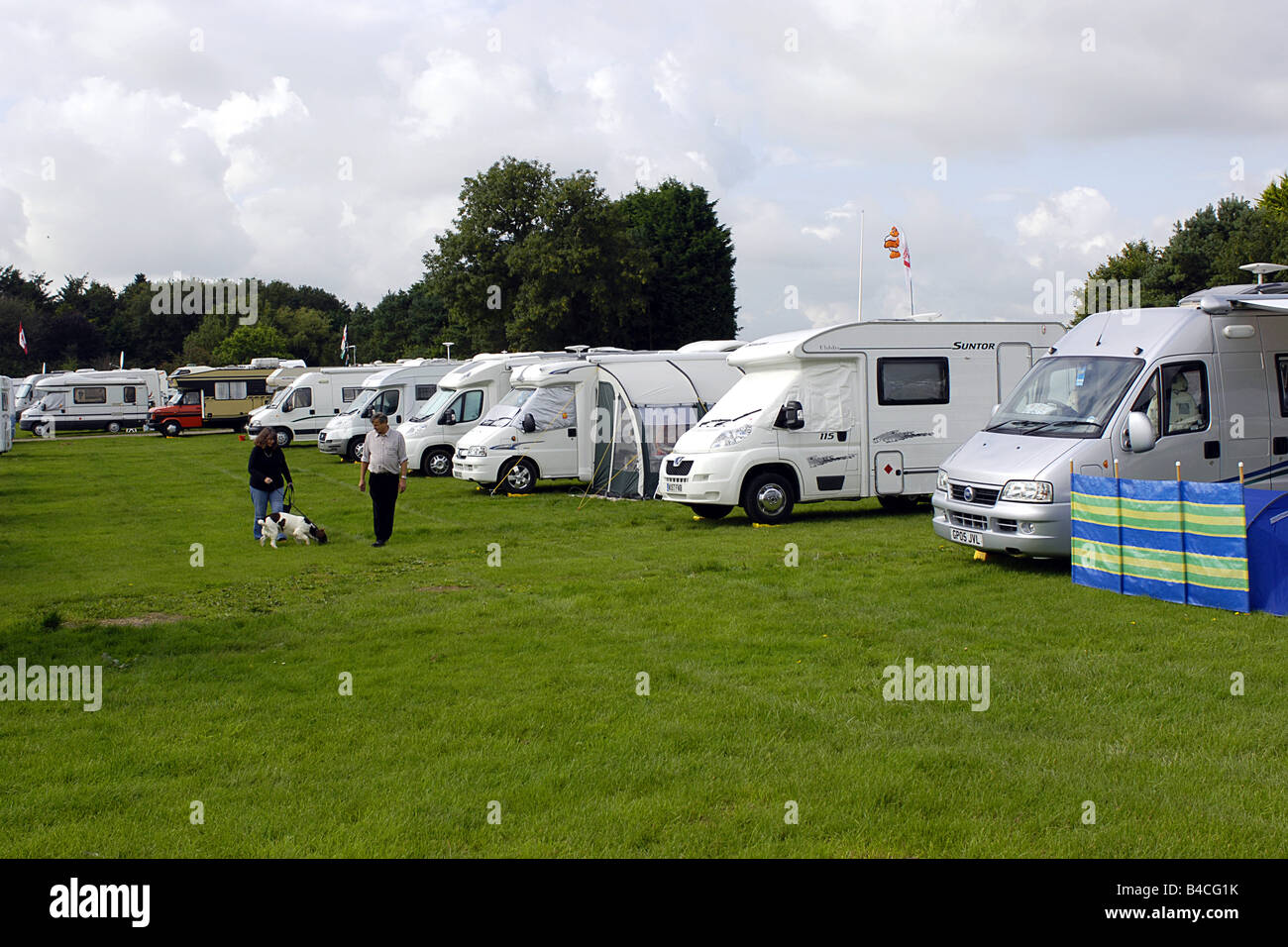 Motorhomes at a basic campsite in England during the wet summer Stock ...