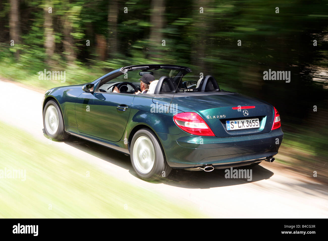 Mercedes SLK 280, model year 2005-, dark green, driving, diagonal from ...