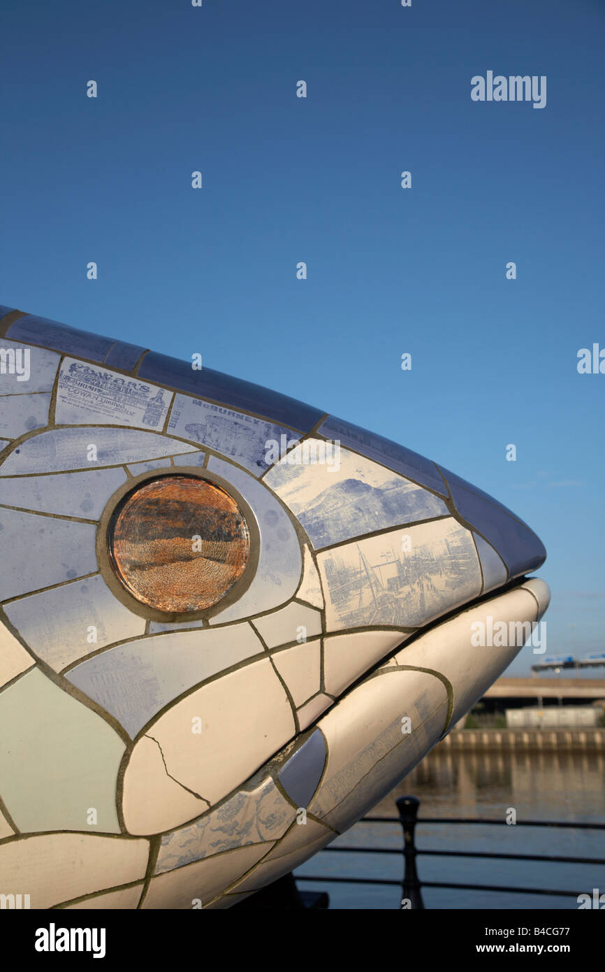 The Big Fish Salmon sculpture by John Kindness next to the River Lagan ...