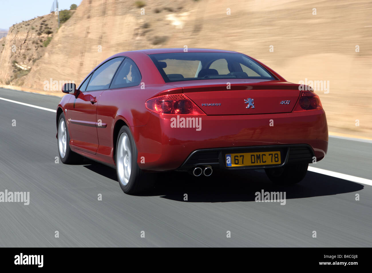 Peugeot 407 Coupe V6 210, model year 2005-, red, driving, diagonal from ...