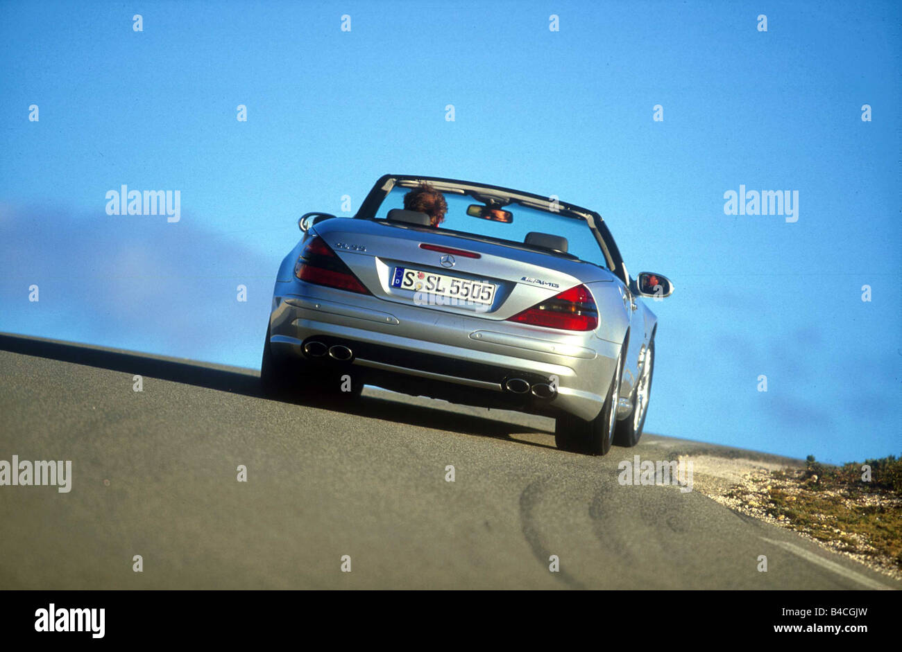 Car, Mercedes SL 55 AMG, Convertible, model year 2002-, silver, open ...