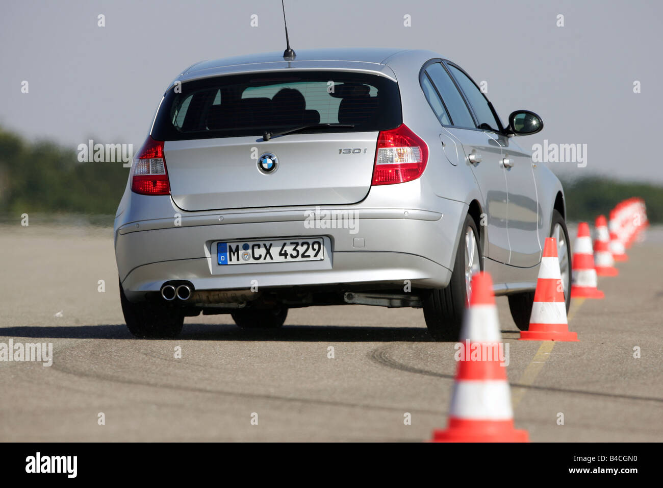 BMW 130i, 1st BMW, model year 2005-, silver, driving, diagonal from the ...
