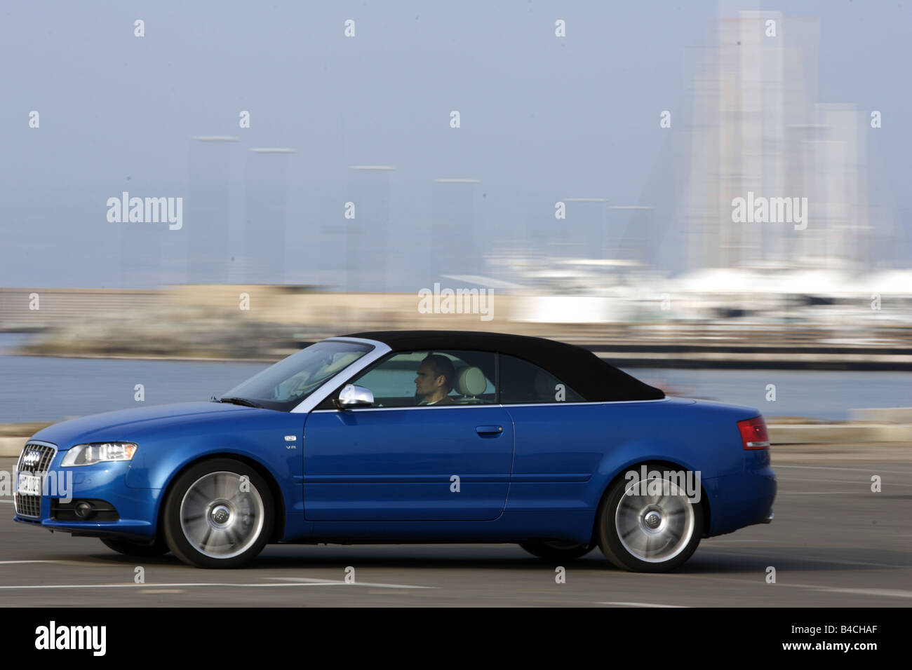 Audi S4 Convertible, blue, model year 2005-, driving, side view ...