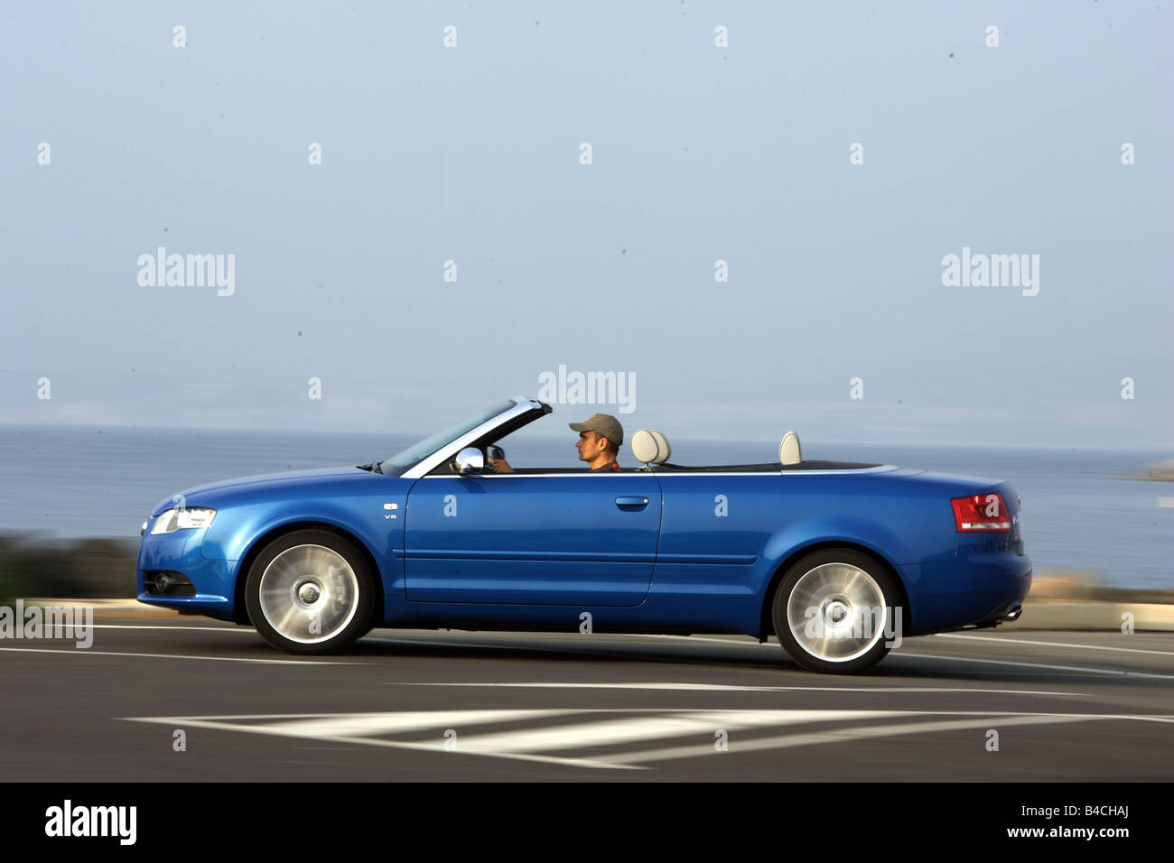 Audi S4 Convertible, blue, model year 2005-, driving, side view ...