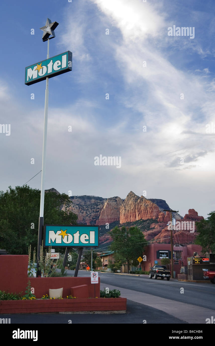 Illuminated motel signs in Sedona, Arizona. USA Stock Photo - Alamy