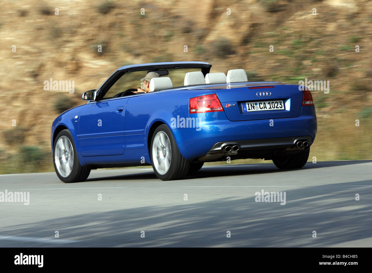 Audi S4 Convertible, blue, model year 2005-, driving, diagonal from the ...