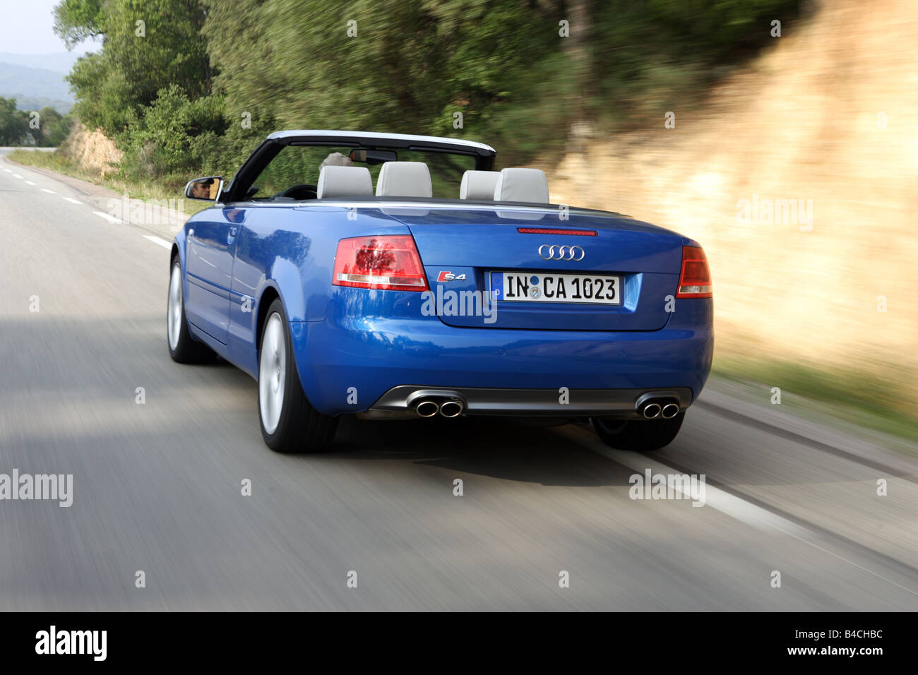 Audi S4 Convertible, blue, model year 2005-, driving, diagonal from the ...