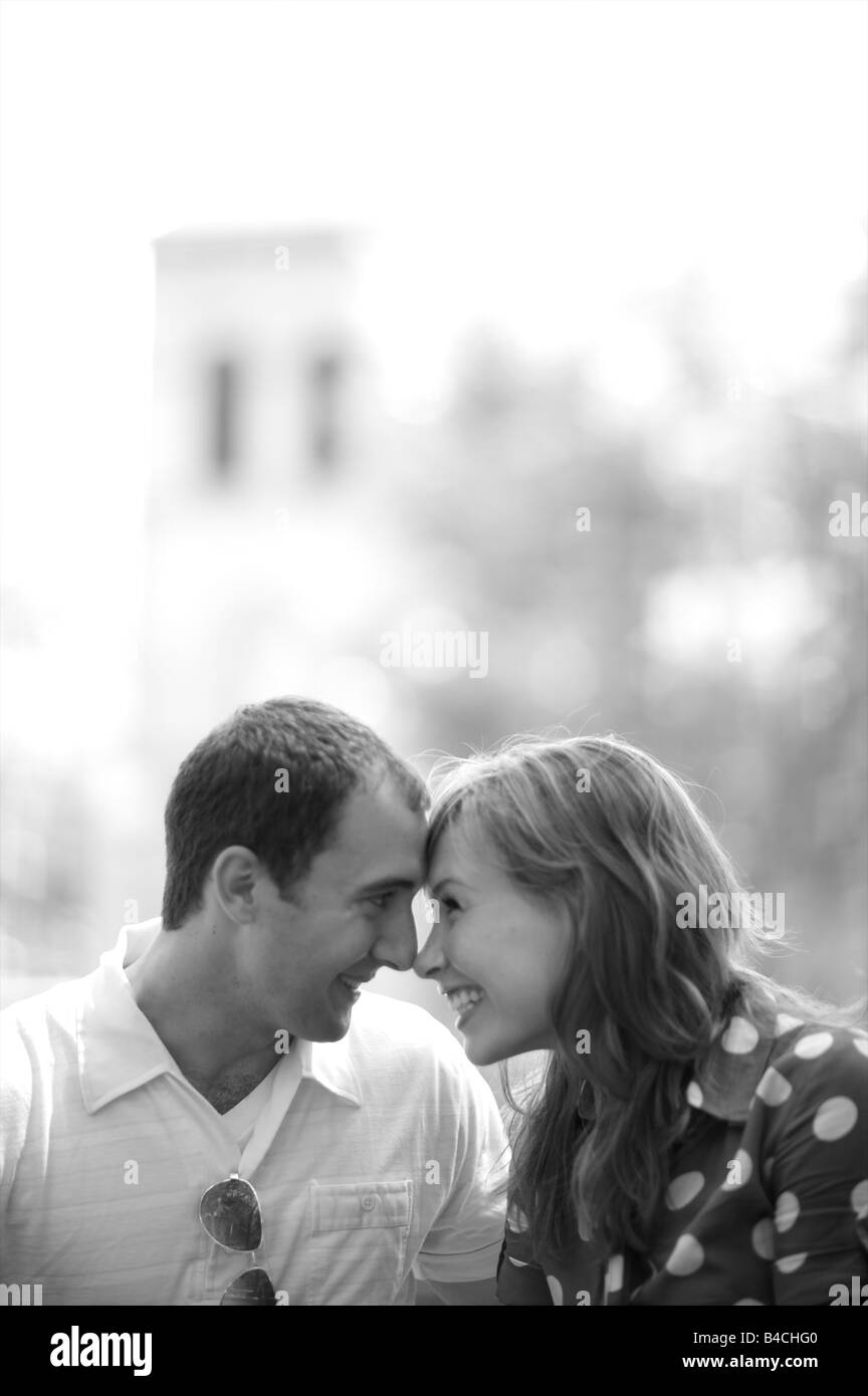 Young lovers touch foreheads and noses in an eskimo kiss, second in ...