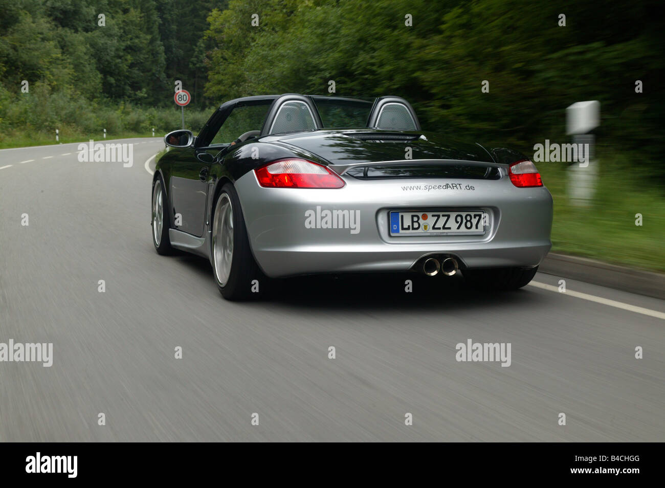 Speedart Porsche Boxster, model year 2005, black/silver, open top ...