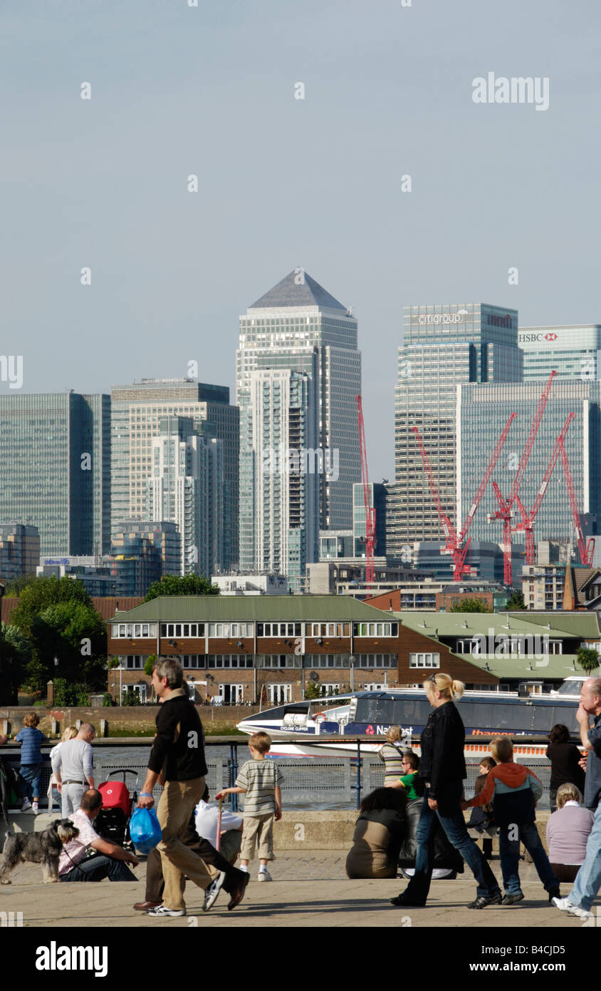 View of Docklands Canary Wharf from Greenwich riverside London England ...