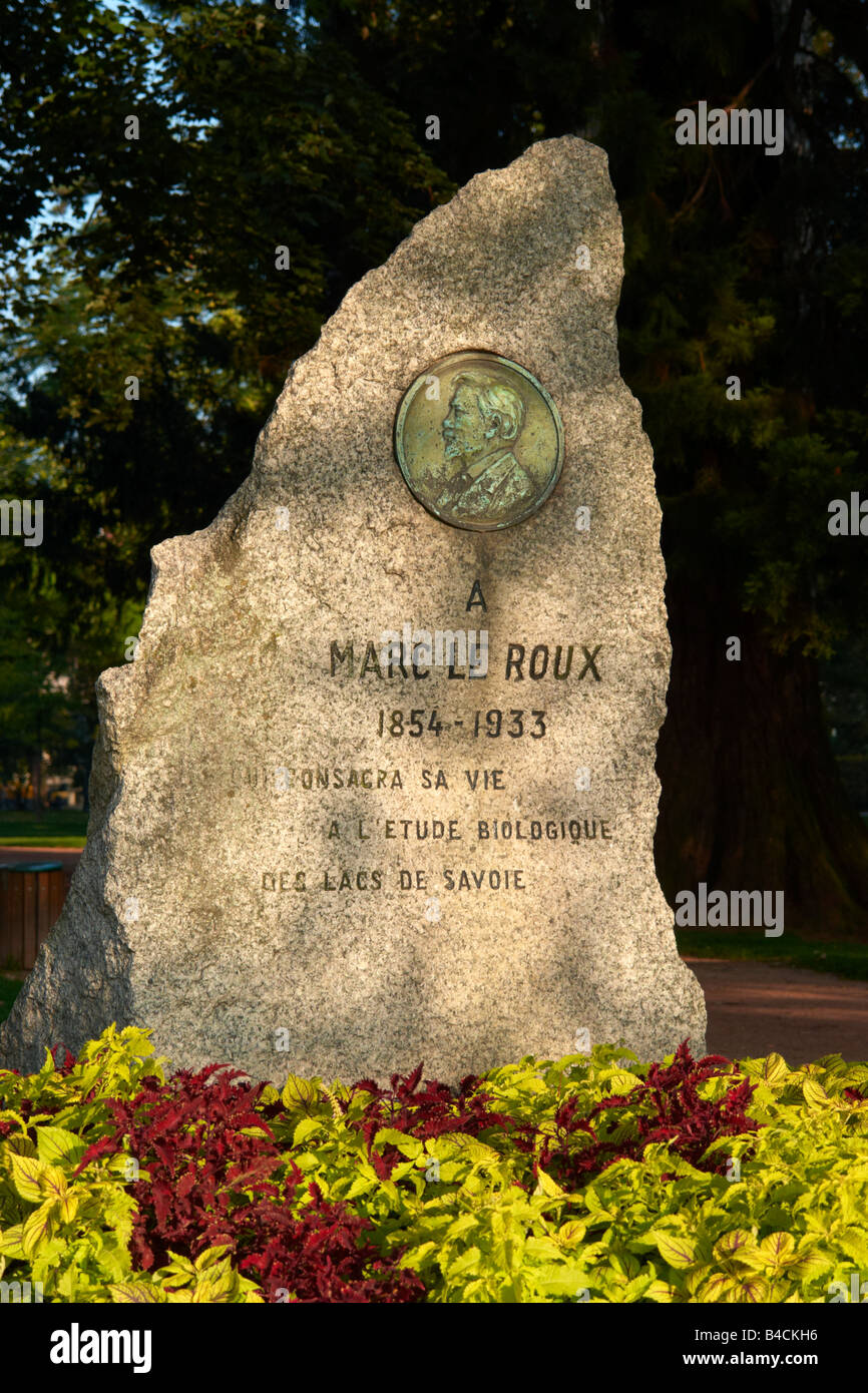 Monument to naturalist Marc Le Roux in Annecy France Stock Photo - Alamy