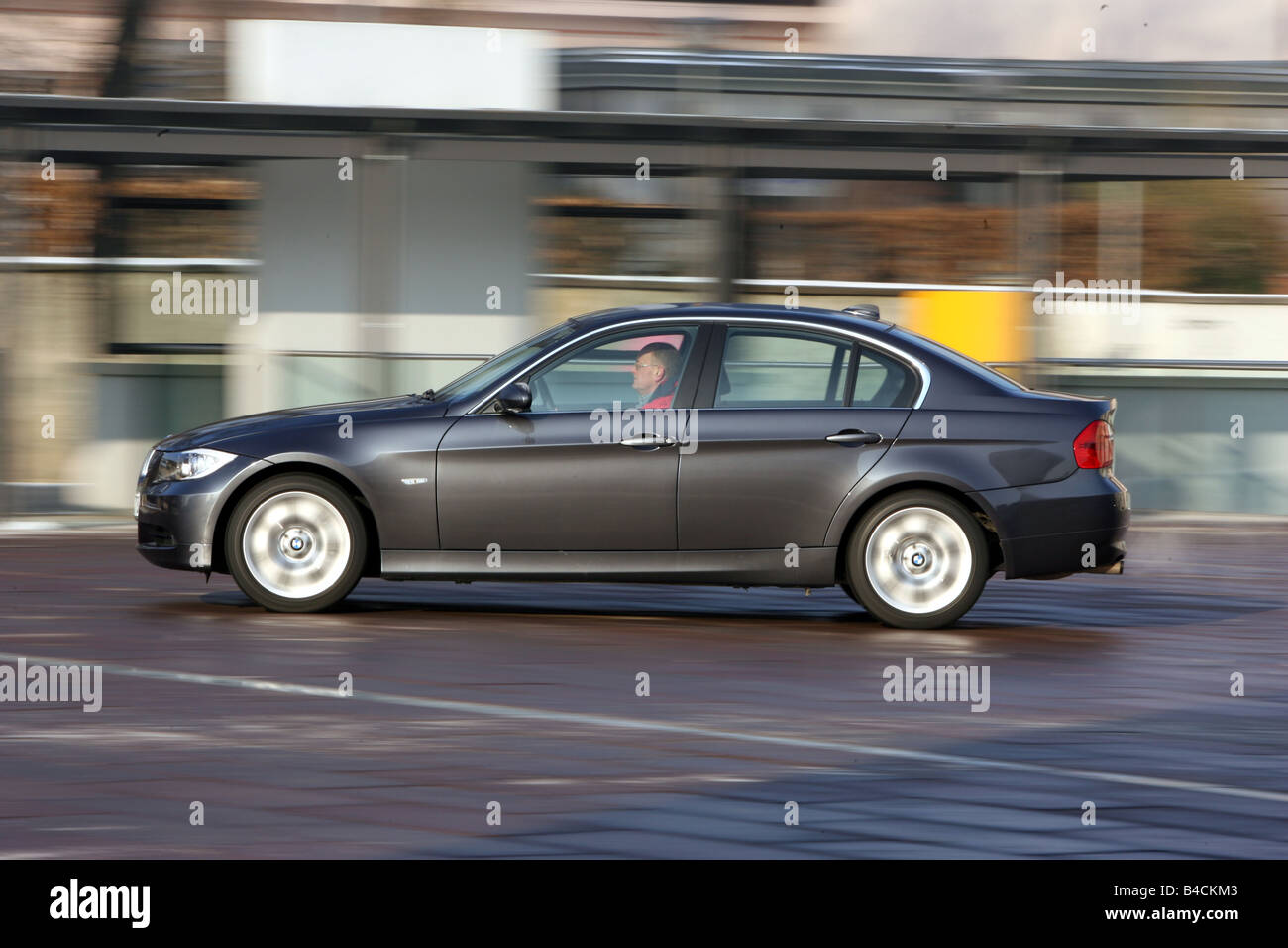 BMW 325i, model year 2005-, anthracite, driving, side view, City Stock ...