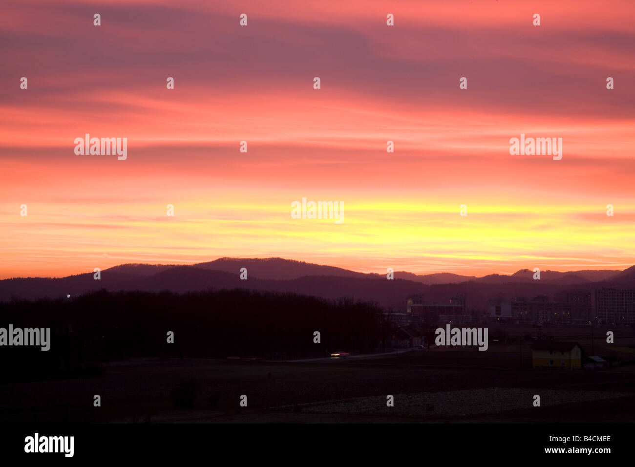 Sunset over Ljubljana suburb Slovenia Stock Photo - Alamy