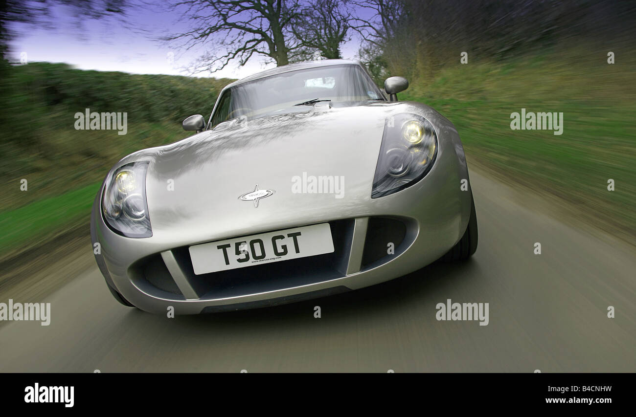 Marcos TSO GT2, model year 2006-, silver, driving, diagonal from the ...