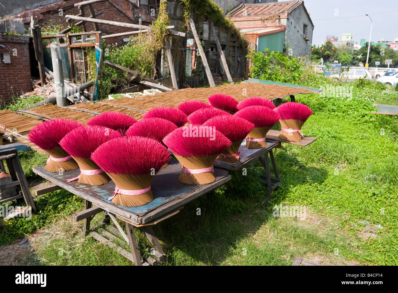 Freshly made incense drying and curing in the sun, Lugang, Taiwan ...