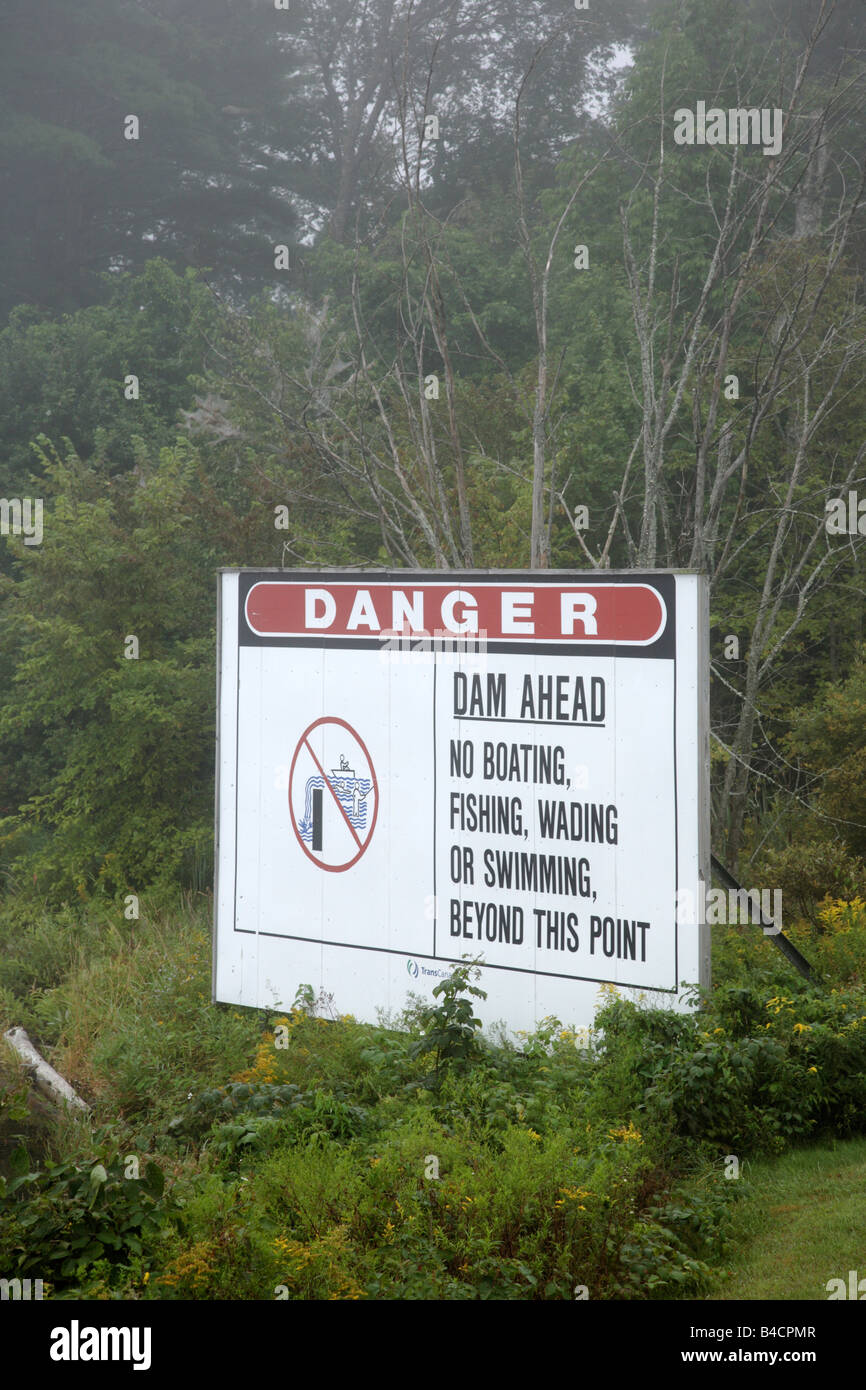 Danger Dam ahead sign at Moore Dam Located in Littleton New Hampshire ...