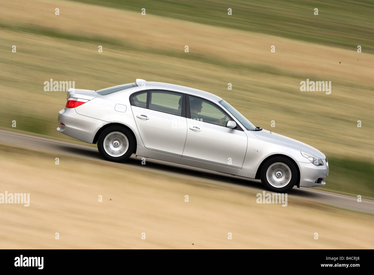 BMW 520d, model year 2005-, silver, driving, side view, country road ...