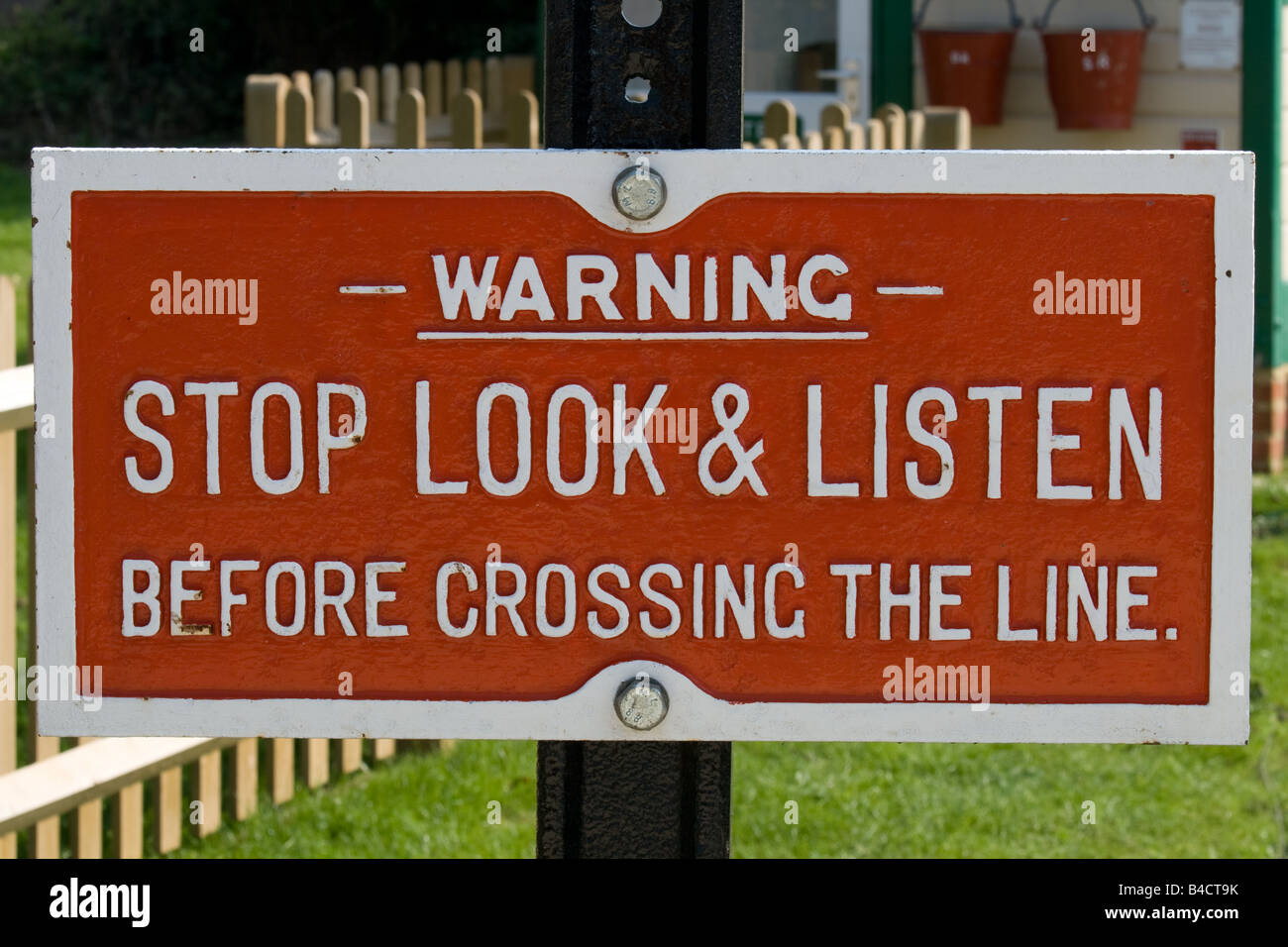 Railway Warning Sign Stock Photo - Alamy
