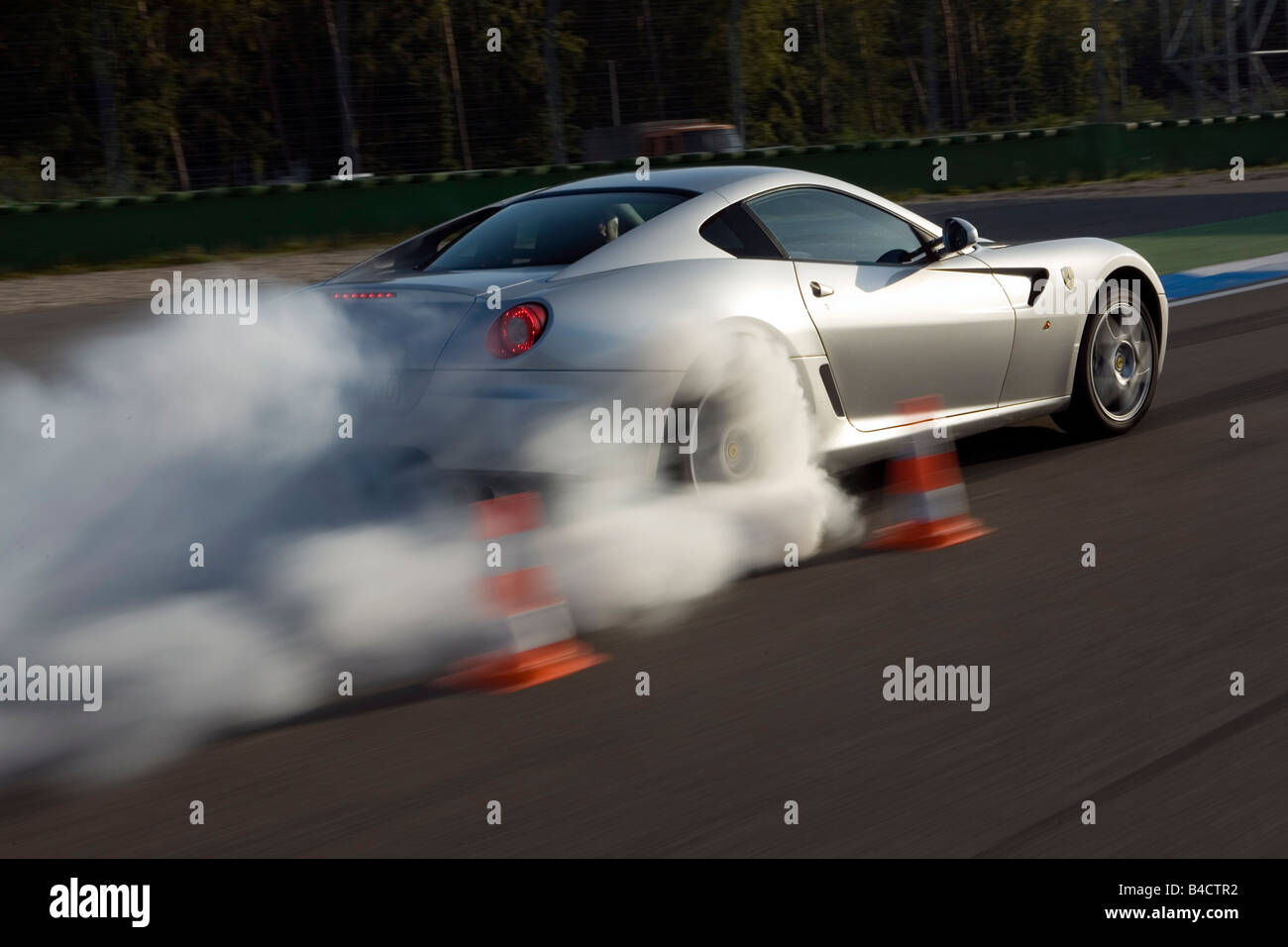 Ferrari 599 GTB Fiorano F1, model year 2006-, silver, driving, diagonal ...