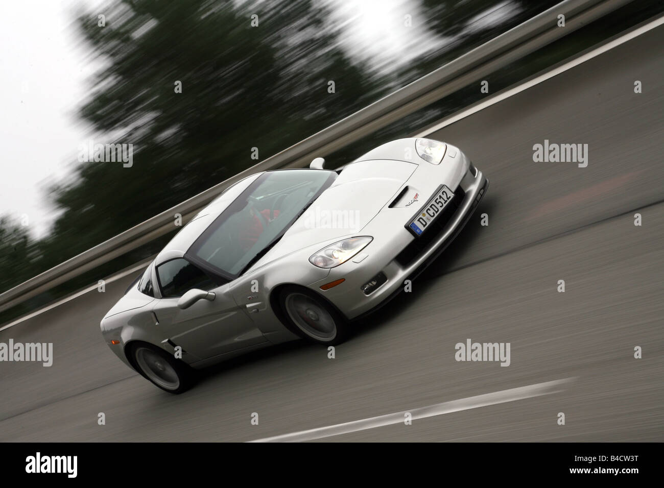 Corvette Z06, model year 2006-, silver, driving, diagonal from the ...