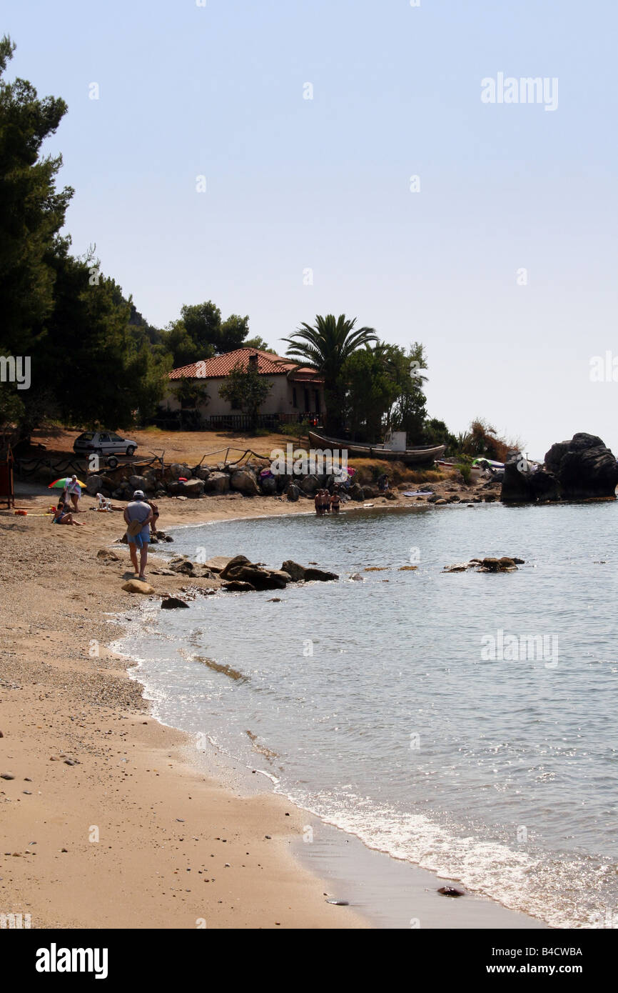 THE TRANQUIL BEACH AT LOUTRA ON THE KASSANDRA PENINSULA. HALKIDIKI ...