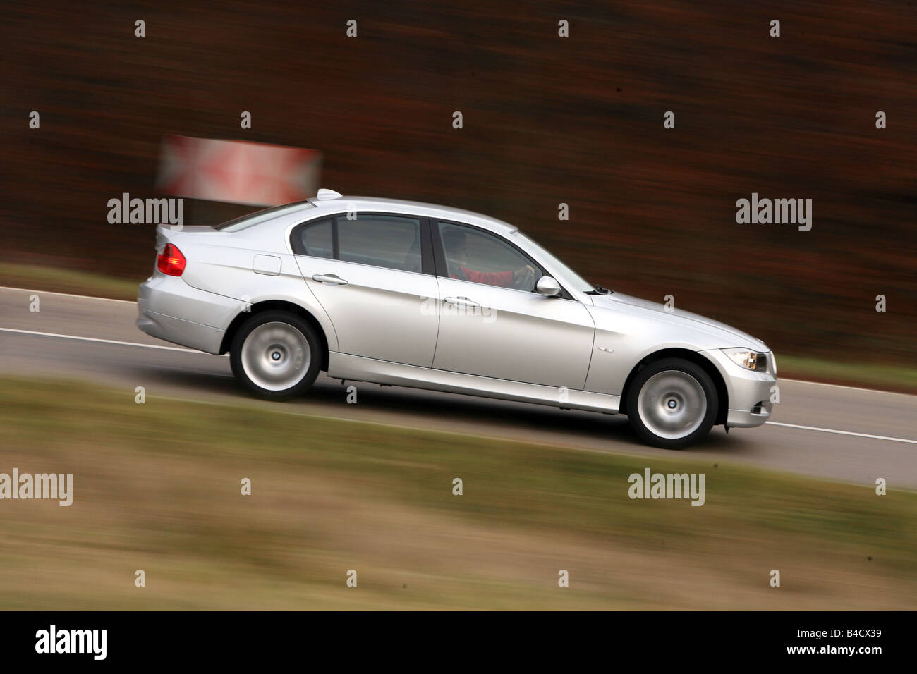 BMW 325d, model year 2006-, silver, driving, side view, country road ...