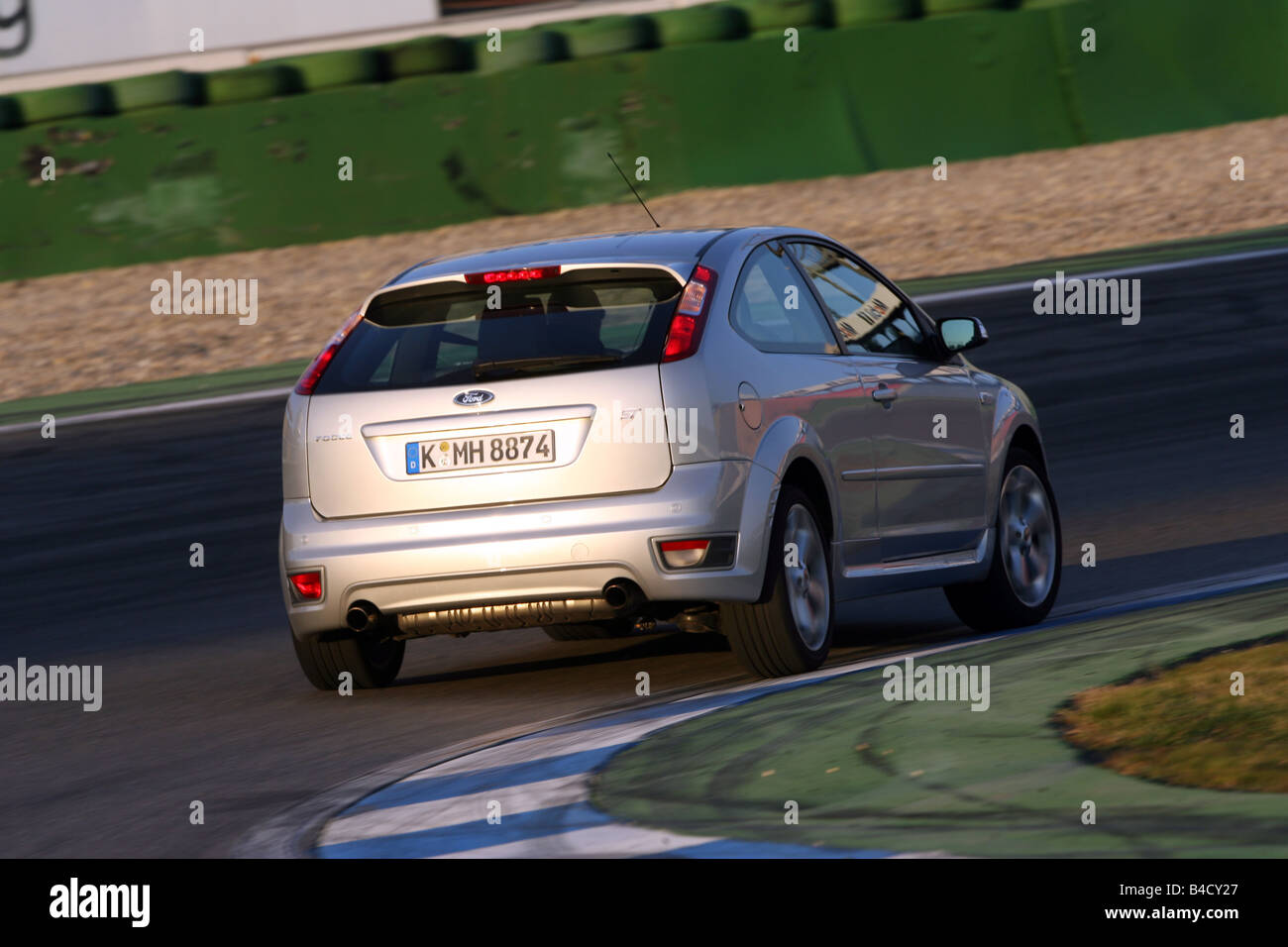 Ford Focus ST, model year 2005-, silver, driving, diagonal from the ...