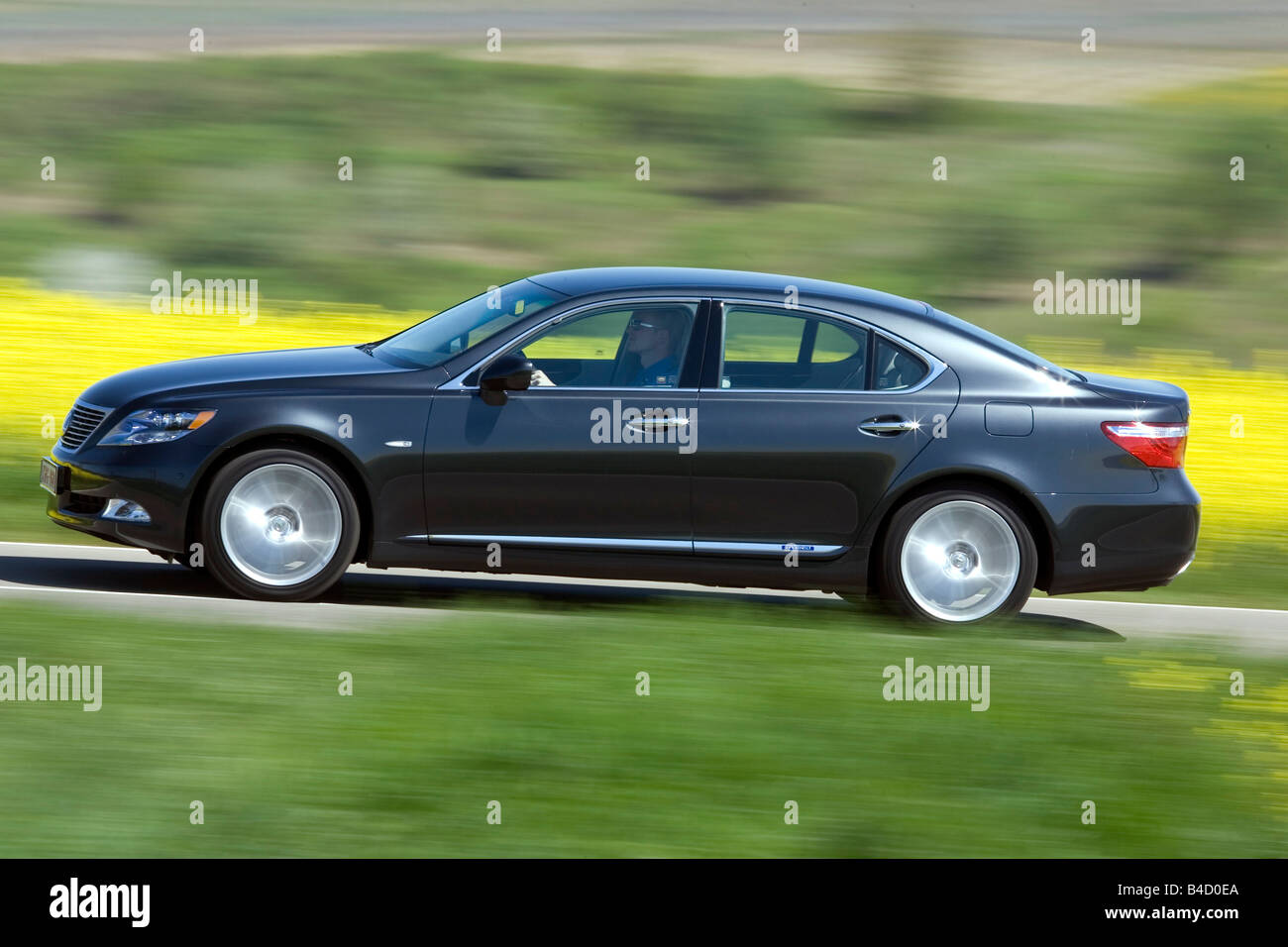 Lexus LS 600h, model year 2007-, black, driving, side view, country ...