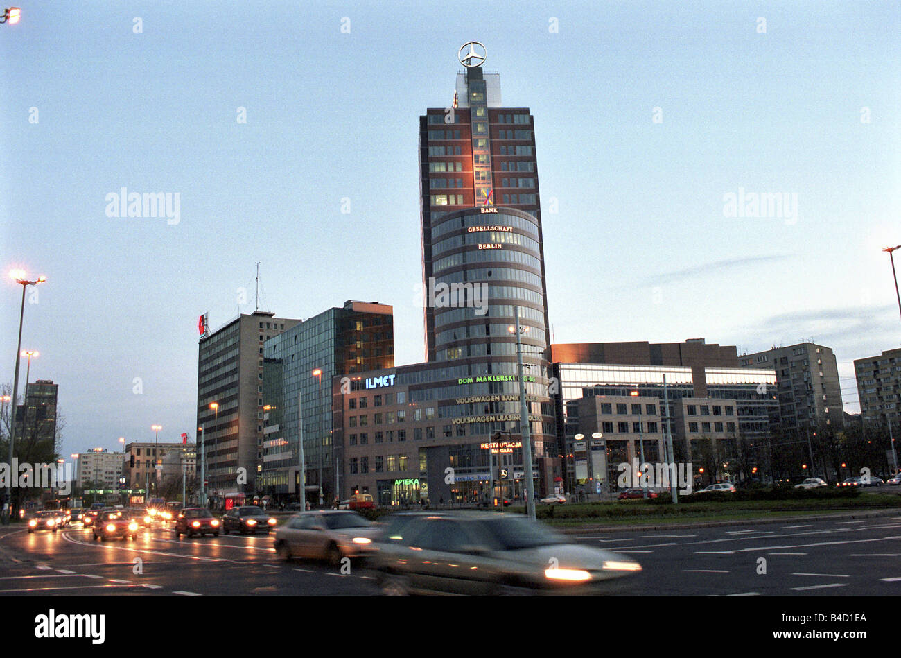 The office complex Ilmet in Warsaw in the evening, Poland Stock Photo ...