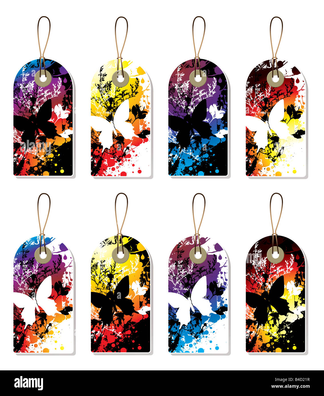 collection of eight shop tag labels with a butterfly Stock Photo - Alamy