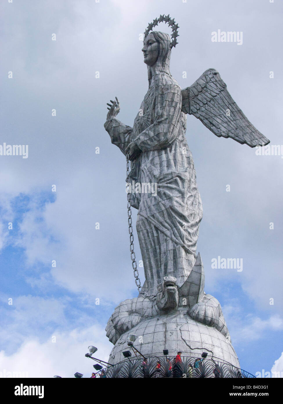 Quito Ecuador statue Panecillo Immaculate Virgin figure clouds blue sky ...