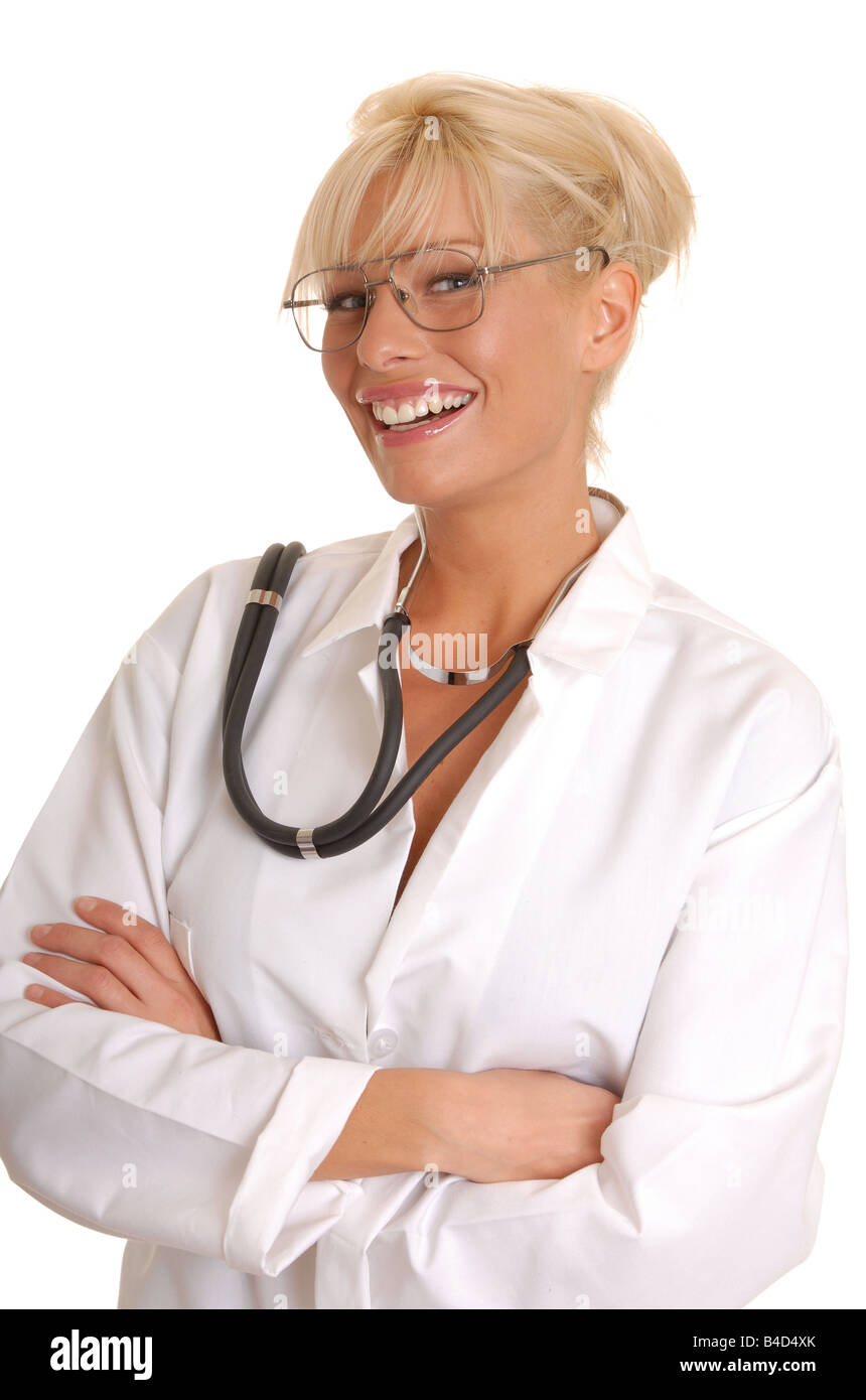 Lovely young and beautiful blond Doctor or Nurse Stock Photo - Alamy