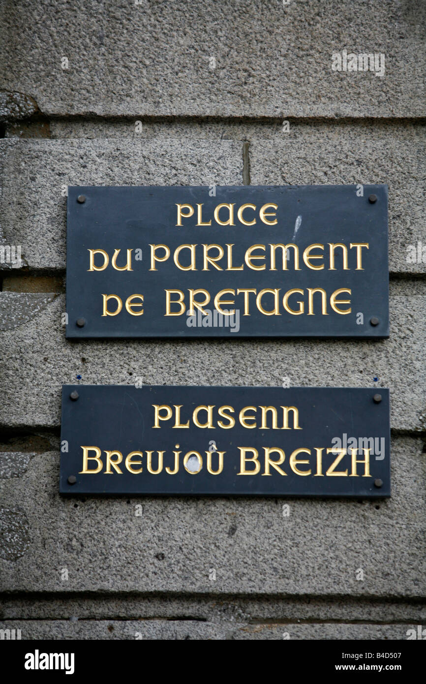 July 2008 - Sign written in both french and breton in Rennes Brittany ...
